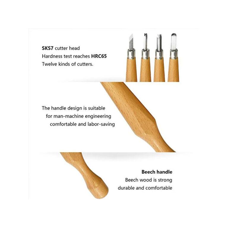 Knife Depot 12 Piece Wood Carving Chisel Set (SK7 Various Blades with ...